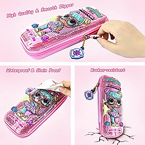 L.O.L. Surprise! Pencil Case for Kids, 3D Embossed Large Capacity Portable Pen Pouch with Compartment, Cute Zipper Storage Pencil Bag Stationery Box