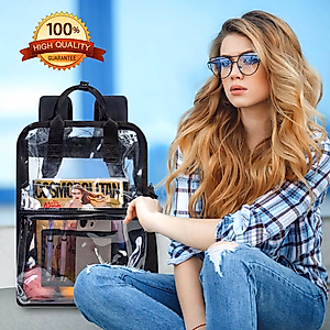 ZLYERT Clear Backpack, Heavy Duty Transparent Bookbag, Large See Through PVC Backpacks for Women and Men - Black