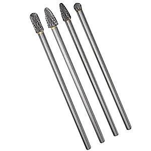 Wolfride 4pcs Long Shank Tungsten Carbide Burr Set 6mm Shank Die Grinder Burr Set for Metal 6-Inch Length