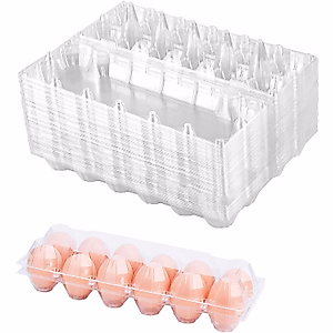 60 Pack Plastic Egg Cartons Cheap Bulk One Dozen Clear Empty Egg Cartons for Chicken Eggs, Reusable Egg Carton for Home Ranch Chicken Farm, Commercial Business Market Display, 2x6 Grids, Large