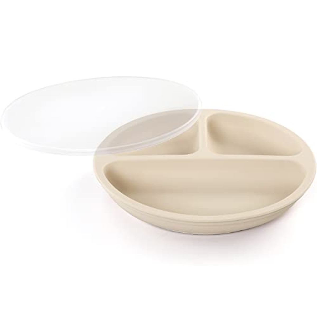 VITEVER Suction Plate with Lid for Toddler, Baby & Kid, 100% Food-Grade Silicone, Divided Design, Microwave & Dishwasher Safe - Shifting Sand