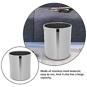 Kichvoe Stainless Steel Round Trash Can Metal Waste Basket Garbage Container Bin Recycle Trash Can Rubbish Bucket Laundry Hamper with Ring for Bathroom Kitchen Office