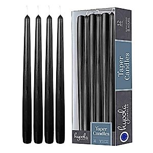 12 Pack Tall Taper Candles - 10 Inch Black Dripless, Unscented Dinner Candle - Paraffin Wax with Cotton Wicks - 8 Hour Burn Time