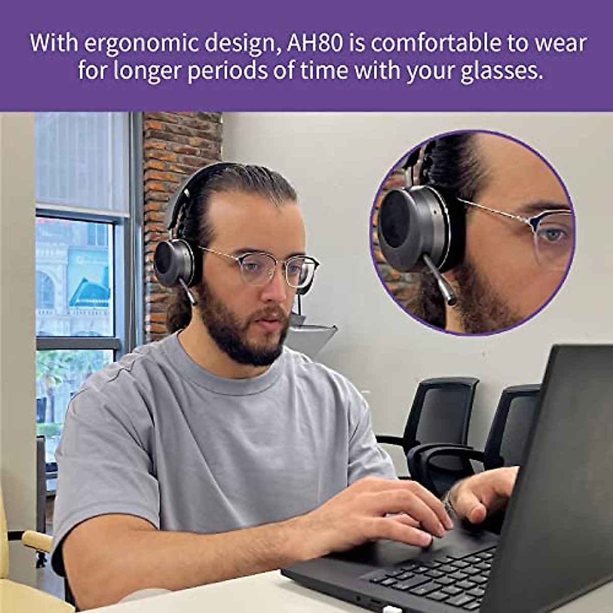 OPUXT Alcatel-Lucent Wireless Headset with Microphone - Stereo Headphones with Active Noise Canceling (ANC) - Connect PC/Mac/Mobile via Bluetooth -Works w/Teams, Zoom & More-MS/UC Compatibility