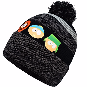 South Park Knitted Acrylic Winter Beanie Hat with Cuff and Pom, Multi, One Size