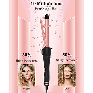 Curling Iron Set，MOCEMTRY 5 in 1 Curling Wand Interchangeable Ceramic Barrels(0.35”-1.25”) and Thermal Brush Curling Iron, Instant Heat Up Hair Curler, with Protective Gloves & 2 Clips