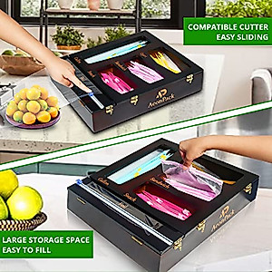 AeonPack Bamboo Ziplock Bag Organizer for Drawer - Flip Top Food Baggie Organizers for Kitchen Drawers - Foil and Plastic Wrap Storage Dispenser - Gallon, Sandwich, Snack, Quart Bag Holder - 15.5x13x3