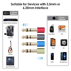 6.35mm 1/4 Male to 3.5mm 1/8 Female Stereo Headphone Adapter Audio Jack Plug Gold Plated for Speaker Headphone Guitar Digital Piano Amp, 4 Pack