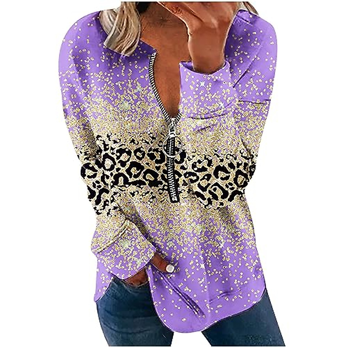 JDHUFEI Hair Bundles Deals Human Hair Womens Sweatshirts Casual Half Zipper Hoodies Trendy Tiger Print Long Sleeve Tops Loose Fit Fall Clothes Pullover