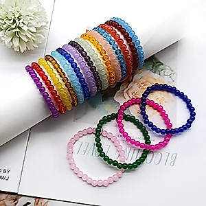 MOZAKA 24Pcs 6mm Beaded Stretch Bracelets Multicolor Glass Crystal Beaded Bracelets Set for Women Handmade Round Glass Beads Elastic Bracelets Jewelry Gifts