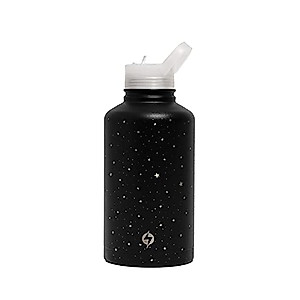 POPFLEX by Blogilates Starry Night Water Bottle - 64 Oz. Insulated Water Bottle for Ice Cold Liquids - Cute Sweat Proof Stainless Steel Water Bottle - Easy Crystal Clear Flip Top Straw, Leak Proof Lid