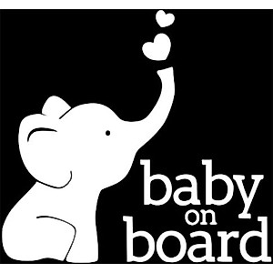 Baby On Board Little Elephant Vinyl Decal Baby in Car Decal for Car Windows Bumpers- White- 6 inches Wide- BUFI-17