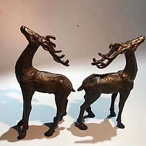 9cm Brass Retro Solid Sika Deer Ornament, Metal Fulu Statue Home Decoration Desktop Tea Pet Crafts Collection