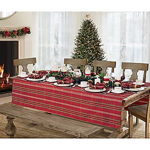 Elrene Home Fashions Shimmering Plaid Holiday Fabric Tablecloth, 52" x 52", Red