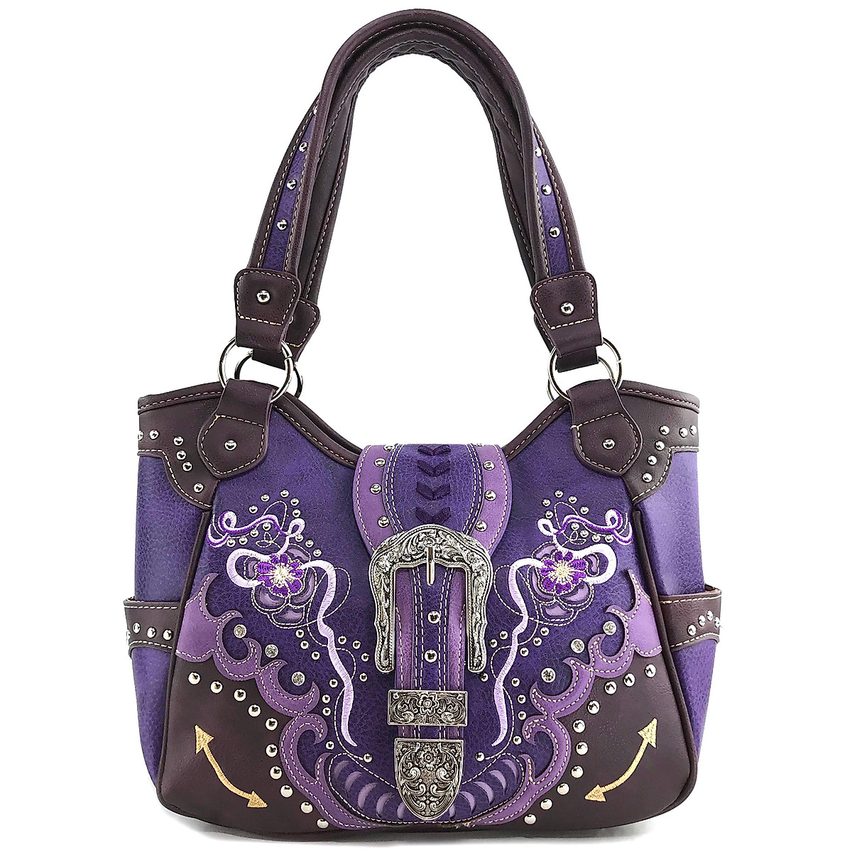Zelris Floral Poppy Buckle Western Women Conceal Carry Tote Handbag Purse (Purple)