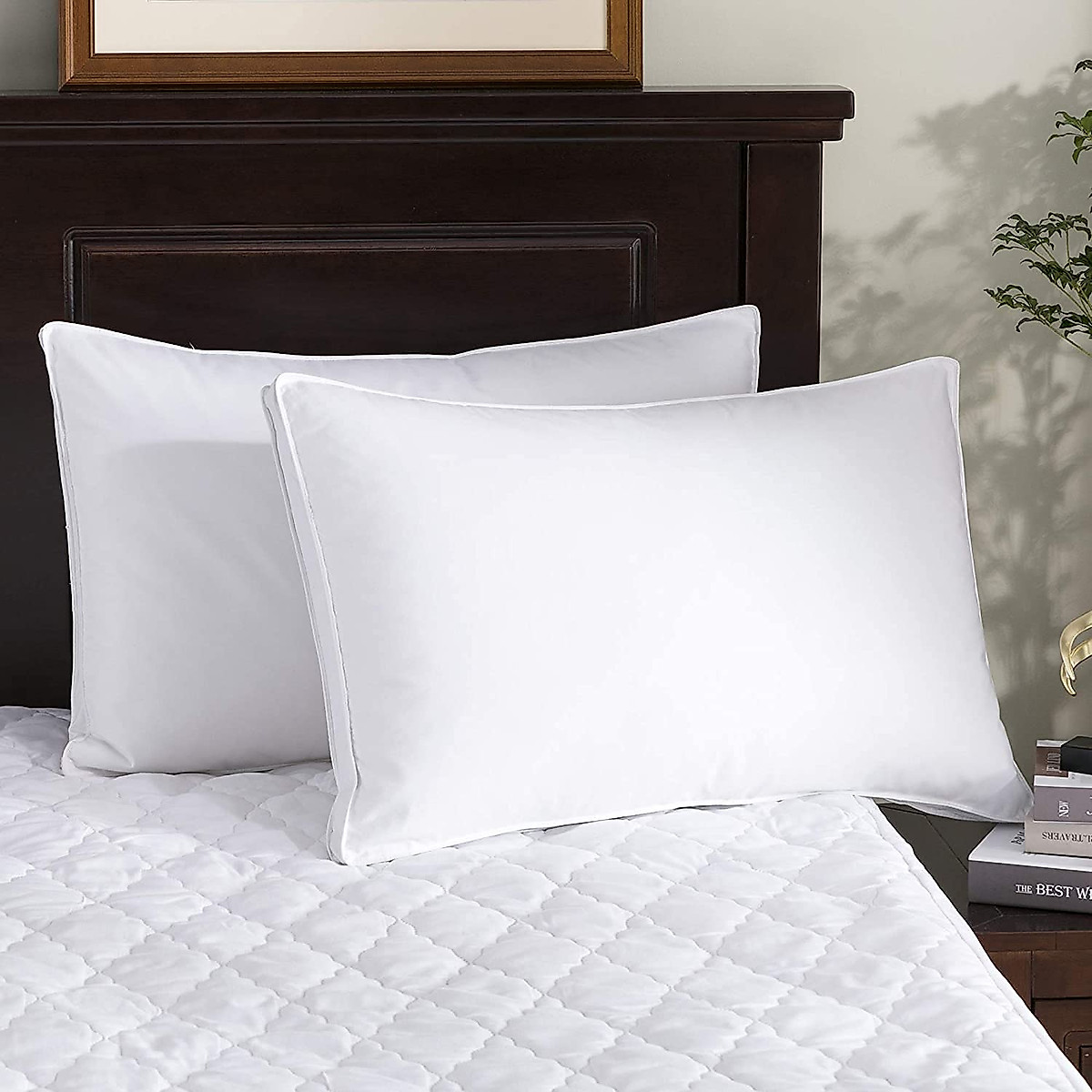 puredown® Goose Feather Down Pillow Gusseted Bed Pillows for Sleeping 100% Cotton Shell Set of 2 Standard Size
