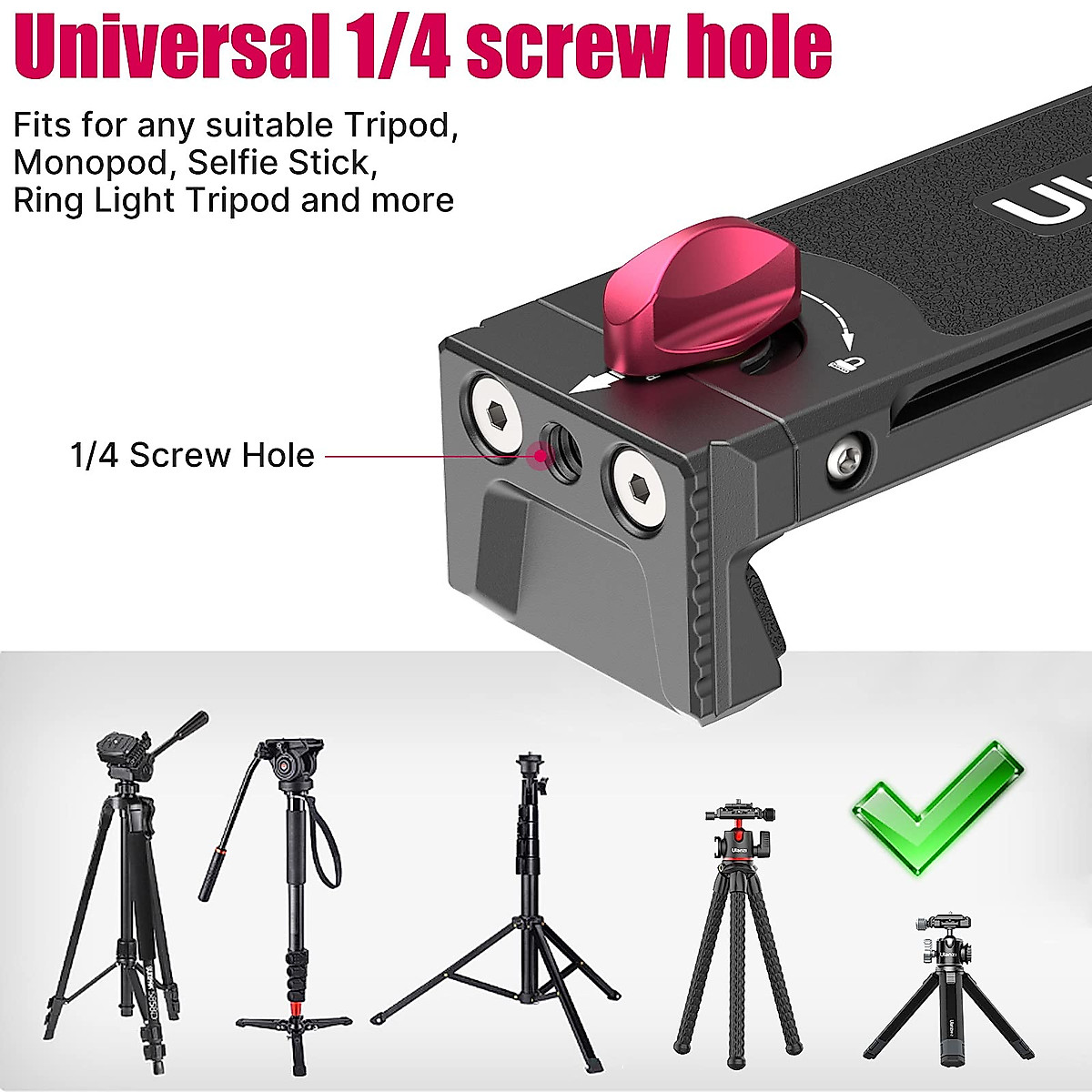 Aluminum iPad Tripod Holder Mount - U-pad III 7.9-12.9in Metal iPad Tripod Adapter w Cold Shoe 2 Acra Swiss QR Mount Adjustable Universal Tablet Clamp Video Recording for iPhone iPad Air Mini