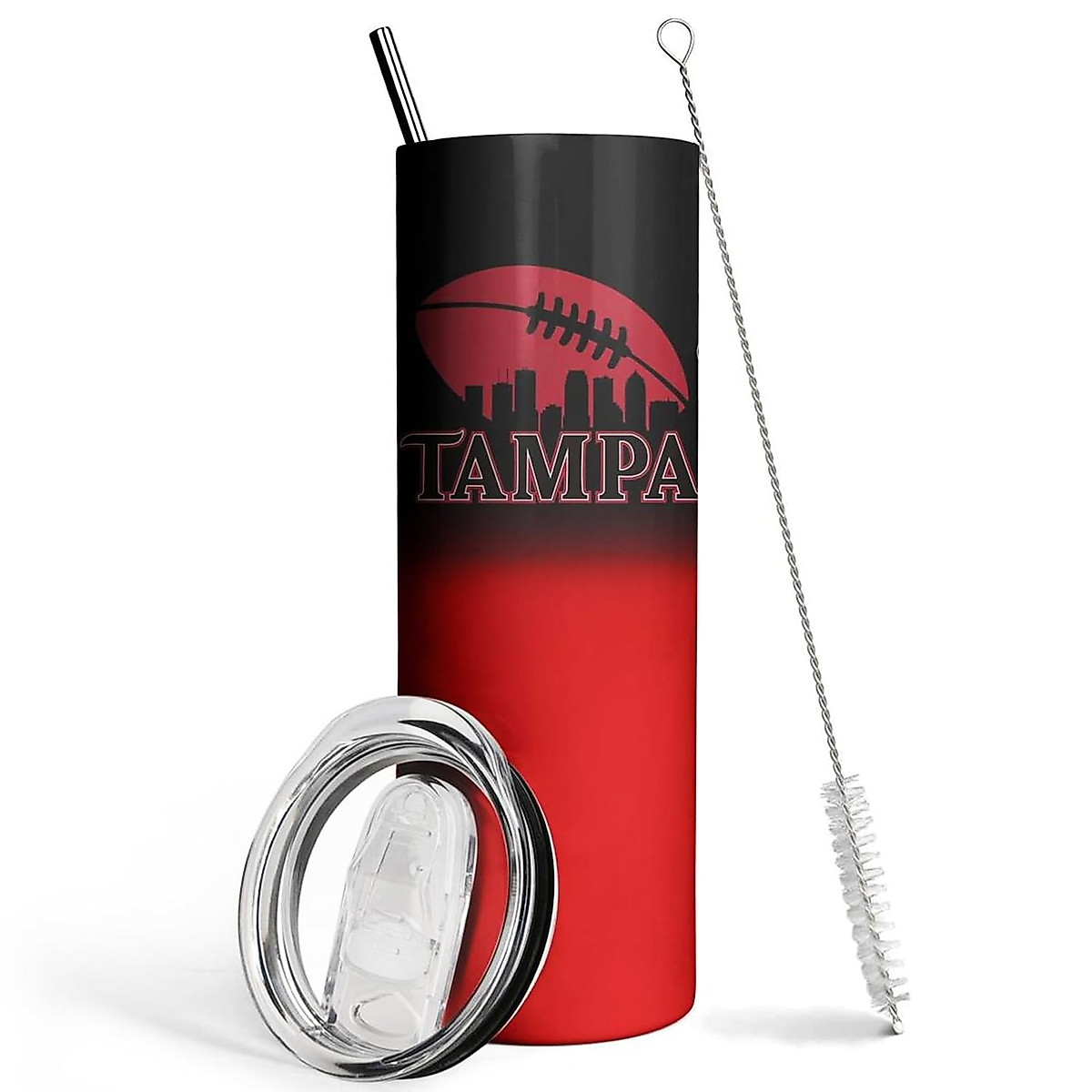 Tampa Classic Stainless Steel Tumbler with Lid and Straw, City Football Fans Gifts,20oz Football Team Skinny Travel Mug Tumbler Cup Water Botter