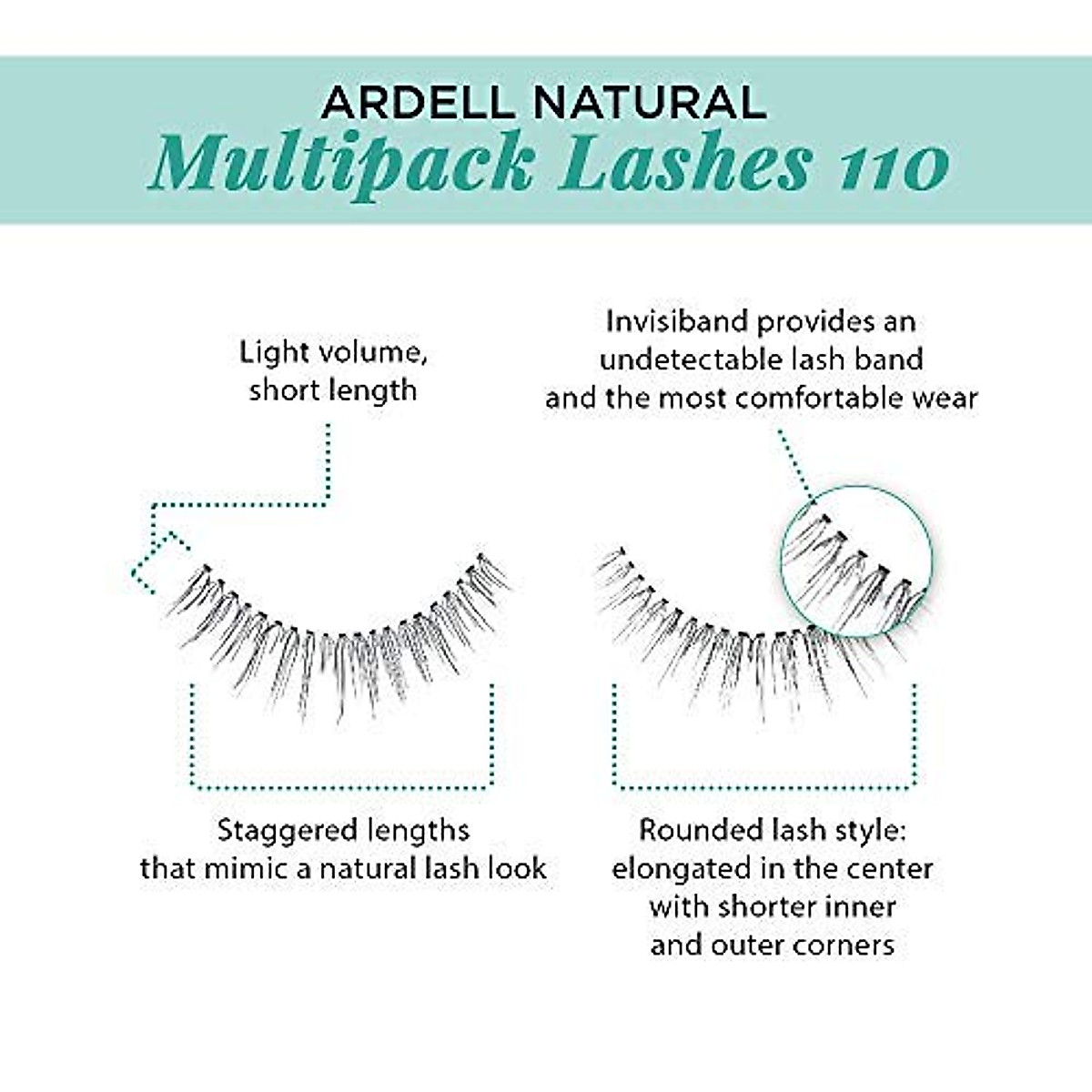 Ardell Natural False Eyelashes Multipack 110 Black - Comfortable Strip Lashes for Everyday Wear, 4 Pairs x 1 Pack