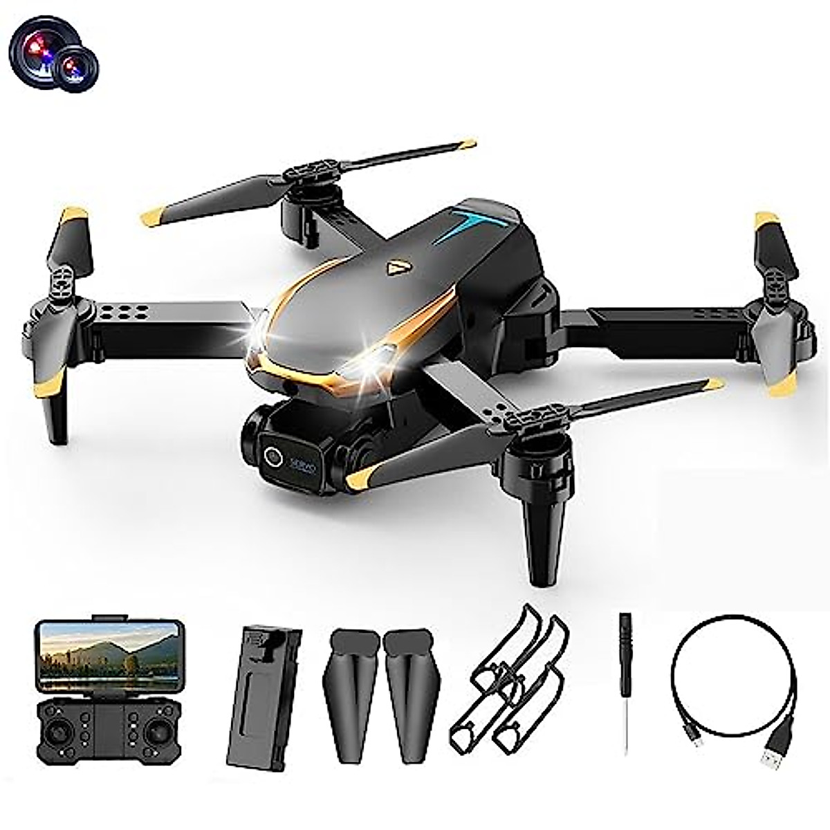 Drone with Dual Camera for Adults, FPV HD 1080P Video Aircraft for Beginner, Foldable Hobby RC Quadcopter, Toys Gifts with For Boys Girls With Altitude Hold Headless Mode Start Speed Adjustment