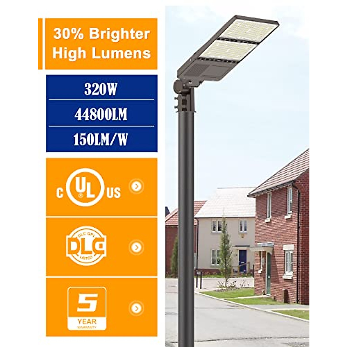 320W LED Parking Lot Light, UL listed 44800Lm 5000K IP65 Commercial Street Lights Outdoor Area lighting with Dusk to Dawn Photocell 100-277V Shoebox Lights for Roadway, Sports Fields (Slip fitter)