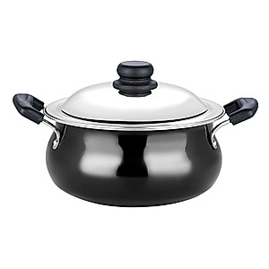Vinod Pearl Hard Anodised Handi with Stainless Steel Lid, 6.5 L, Black