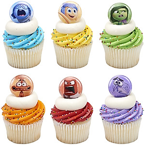 DecoPac Disney & Pixar's Inside Out 2 Bursts of Emotion Rings, Multicolored Cupcake Decorations, Food Safe Cupcake Toppers – 24 Pack