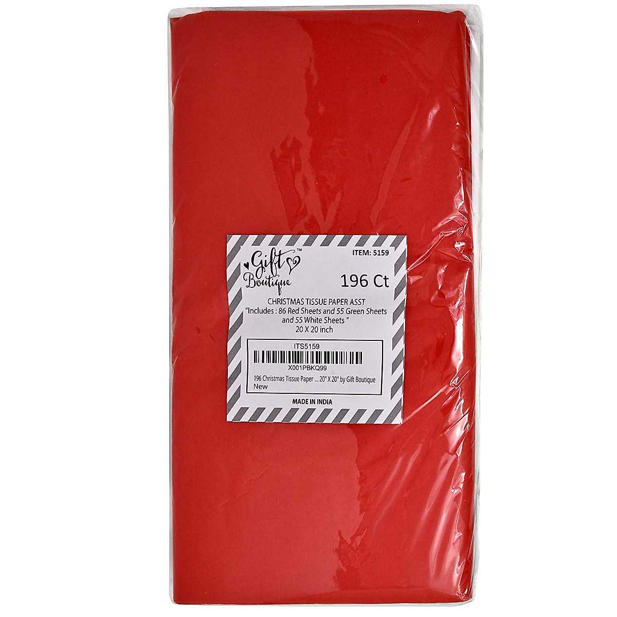 Gift Boutique 196 Christmas Tissue Paper Bulk Holiday Wrapping Sheets 20" x 20" Red Green and White Assorted 86 Red, 55 Green and 55 White Sheet