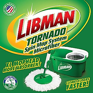 Libman Tornado Spin Mop System Plus 1 Refill Head | Mop and Bucket with Wringer Set | Floor Mop | Libman Mop | Mops for Floor Cleaning | Hardwood Floor Mop | 2 Total Mop Heads Included,Green