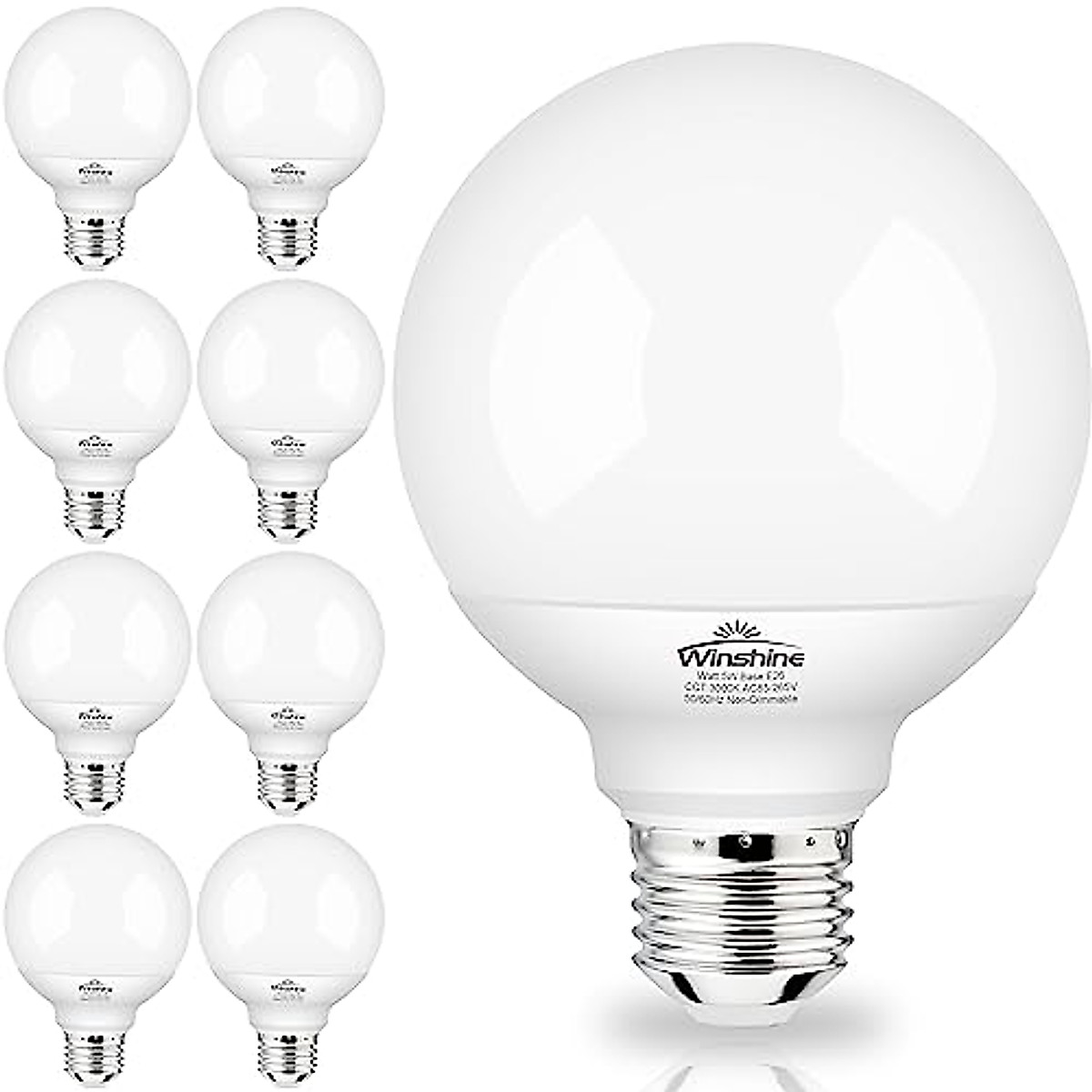 winshine 8 Pack E26 LED Globe Light Bulbs, 3000K Soft White 40W Equivalent 120V Bathroom Light Bulbs, G25 Vanity Light Bulb for Bathroom Makeup Mirror, Bedroom Lights CRI85+, 550LM, Non-dimmable