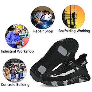 ORISTACO Work Safety Crew Boots Lightweight Breathable Industry Construction Steel Toe Sneakers, 0296 Grey 47