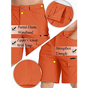 TACVASEN Mens 10" Ligtweight Hiking Outdoor Shorts Quick Dry Casual Breathable Fishing Dress Cargo Summer Shorts Orange, 34