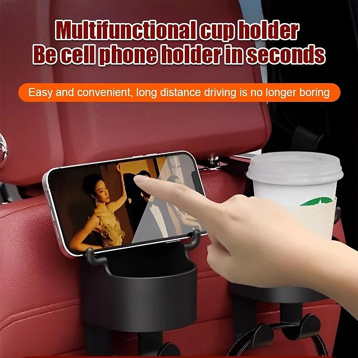 Bcctvt Multifunctional Hook for Car Seat Back, Multifunction Car Phone Holder with Hook Car Back Hanging Mount Cup Storage (2 Pcs)