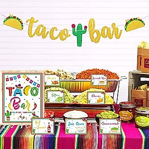 Kitticcino Taco Bar Decoration Kit - Banner Sign Tents Garland for Fiesta Mexican Cinco De Mayo Themed Party Bachelorette Bridal Shower, Housewarming