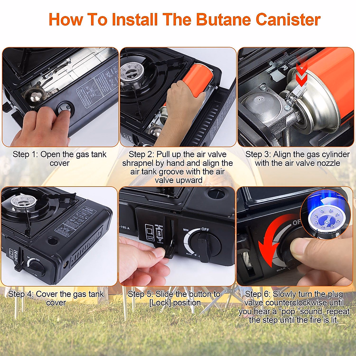 3300W Portable Camping Dual Fuel Stove, Butane & Propane Compatibility, Piezo Electric Ignition Single Burner, Automatic Tank Ejection Overpressure Cut Off Carry Case for Camping Picnic Fishing BBQ RV