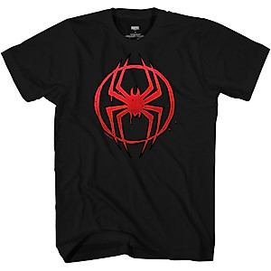 Marvel Spider-Man Miles Morales Icon Logo Spiderverse Adult T-Shirt(SM, Black)
