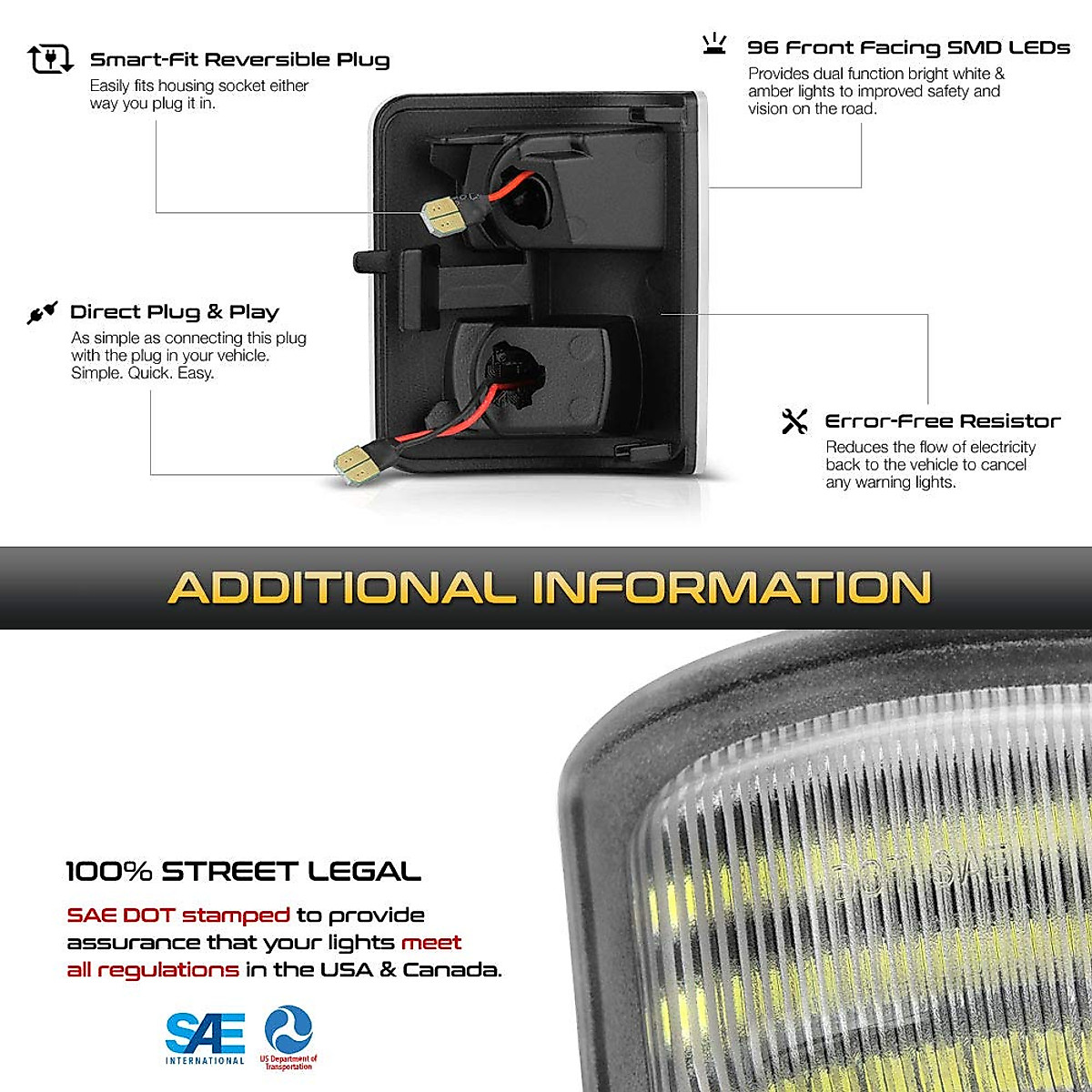 [Switchback White + Amber Sequential Turn Signal LED Strip] For 2008-2016 Ford F250 F350 F450 F550 Super Duty Black LED Towing Mirror Light, Driver & Passenger Side