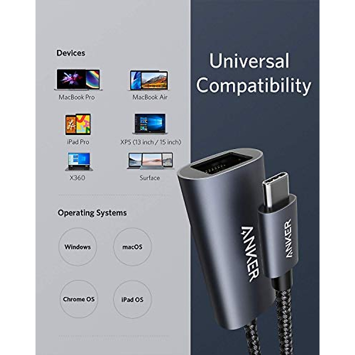 Anker USB C to Ethernet Adapter, PowerExpand USB C to Gigabit Ethernet Adapter, Aluminum Portable USB C Adapter for MacBook Pro, MacBook Air 2018 and Later, iPad Pro 2018 and Later, XPS