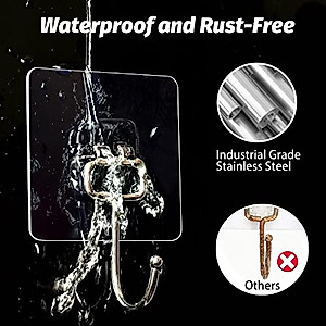 Large Adhesive Hooks, 16 Pack Heavy Duty Hold 44lb(Max) Sticky Hooks, Waterproof and Rustproof Wall Hooks for Hanging, Self-Adhesive Traceless Clear Wall Hooks to Use for Kitchen Bathroom Home Office