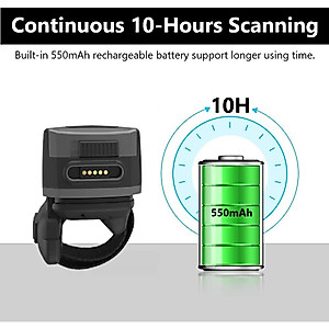 Posunitech 1D 2D Wireless Bluetooth Mini Ring Barcode Scanner IP65 EF02 Zebra SE4107 with TPU+PC & 550mAh Battery Replaceable & Battery Charger for IOS Android