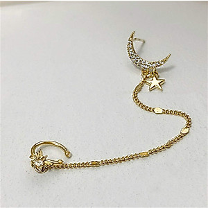 Sither Women Earring with Cuff Chain for Girls Ear Clips Ear Wraps Cuff Earrings Dangle Earrings Helix Cartilage Clip On Christmas Jewelry Gift for Her(1 Piece)