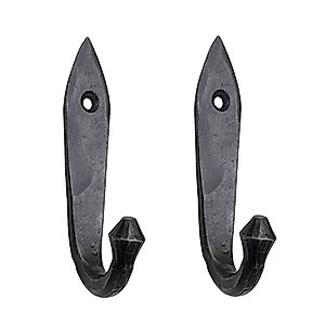 Hand Forged Metal Leaf Hook Set of 2 Pcs Wrought Iron Wall Mounted Coat Hooks Blacksmith Metal Wall Hooks Rack Handmade Rustic Wall Hook Classic Look Black Antique Finish Wall Hooks by Living Ideas