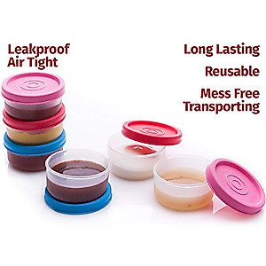 Condiment Cups Containers with Lids- 6 pk. 1.3 oz.Salad Dressing Container to go Small Food Storage Containers with Lids- Sauce Cups Leak proof Reusable Plastic BPA free for Lunch Box Picnic Travel
