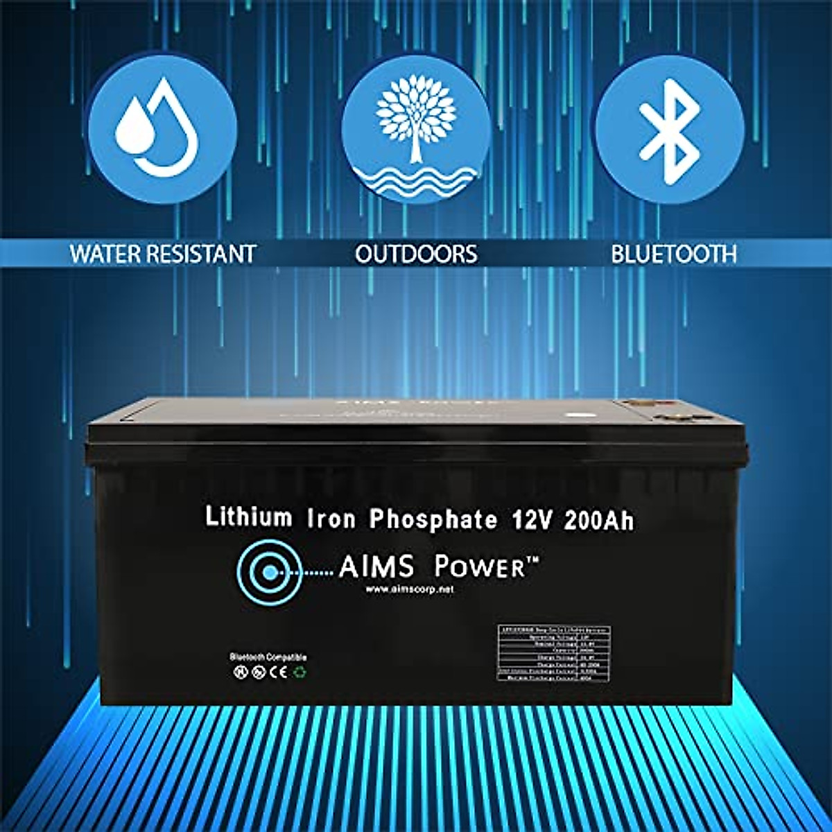 AIMS POWER Lithium Battery 12V 200Ah LiFePO4 with Bluetooth Monitoring 4000+ Cycles Ideal for Home, RV, and Off Grid Application