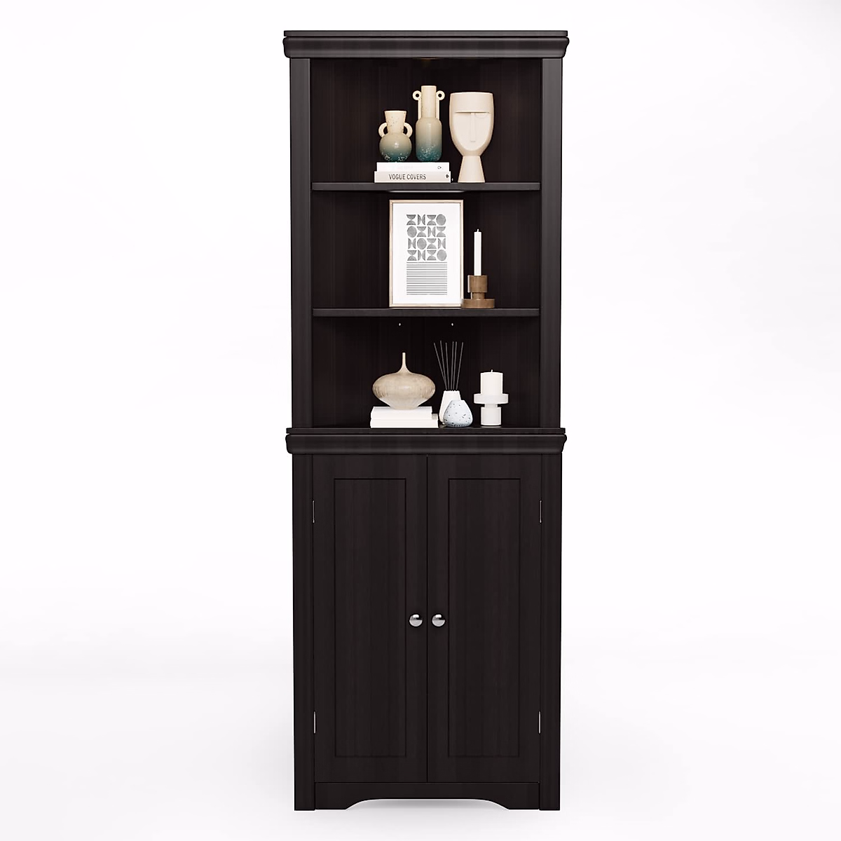 JUMMICO Corner Cabinet, Espresso, with 2 Doors and 3 Tier Shelves, Free Standing, Storage for Bathroom, Living Room, Bedroom or Kitchen