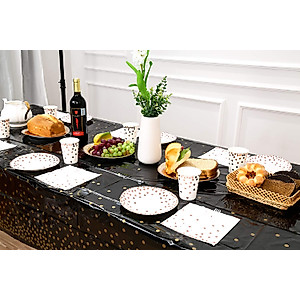 hapray 4 Pack Plastic Tablecloths for Rectangle Tables, Black and Gold Waterproof Disposable Party Table Cloths, Table Covers for Decorations, New Year Graduation Birthday Cocktail, 54" x 108"
