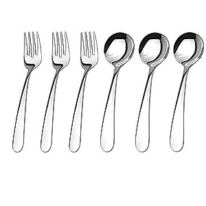 WEKTUNAA Stainless Steel Child Toddler Flatware Set-6 pieces-Kids Fork and Spoon, Mirror Polished, Back to school lunch supplies