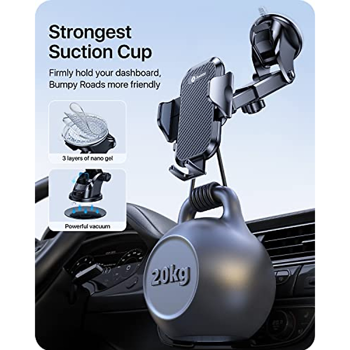 andobil Phone Mount for Car (Bumpy Roads Friendly) Cell Phone Holder Car — Easy Clamp Hands-Free Universal — Fit for Dashboard-Windshield-Vent iPhone 14 13 12 Pro Max, Samsung Galaxy S23 All Phones