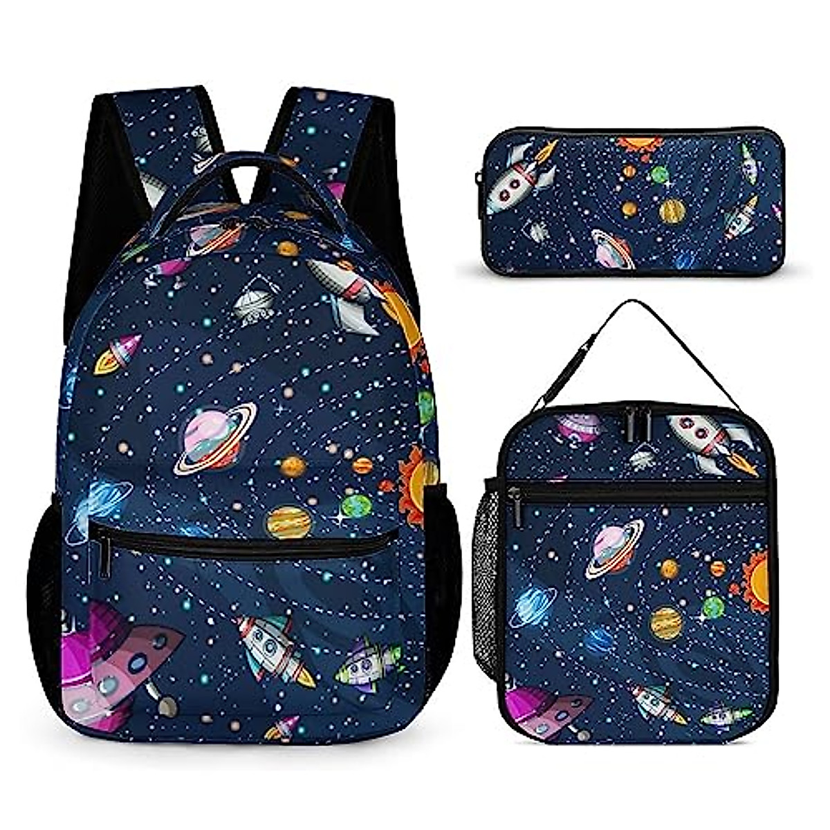 3PCS 17 Inch Space Backpack, Cartoon Galaxy Daypack Stylish Laptop Bag, Cool Shoulders Backpack with Adjustable Shoulder Strap(Space & Galaxy)