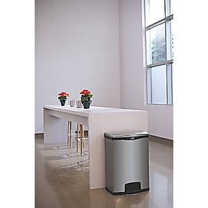 Rubbermaid Commercial Products Slim Jim Front Step-On Trash Can, Stainless Steel, 24 Gallon, Black, Indoor/Outdoor Waste Container for Office/Hospital/Mall/Kitchen